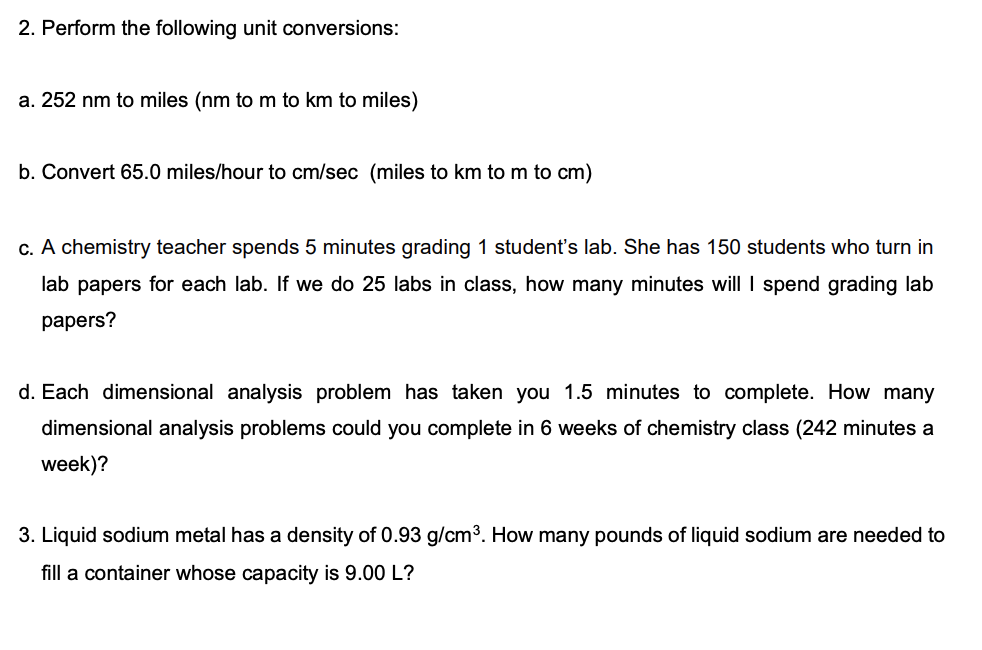 2 Perform The Following Unit Conversions A 252 Nm Miles Nm M Km Miles B