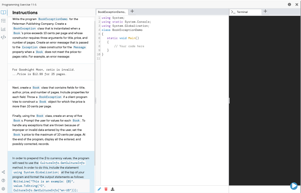 programming exercise 115 x terminal instructions write the program ...
