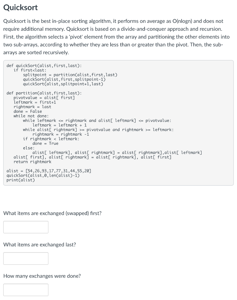 quicksort quicksort is the best inplace sorting algorithm it performs ...