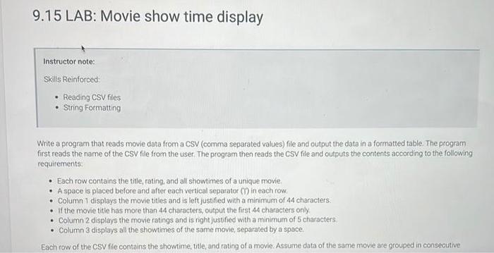 915 Lab Movie Show Time Display Instructor Note Skills Reinforced Reading Csv F StudyX