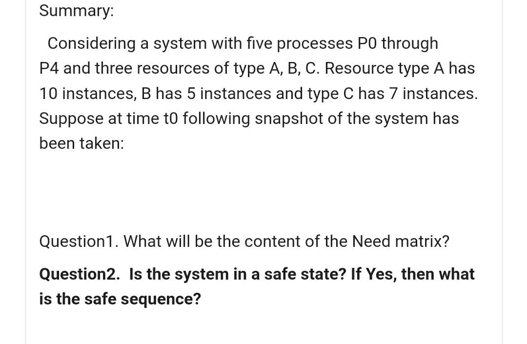 considering a system with five processes p0 through p4 and three ...