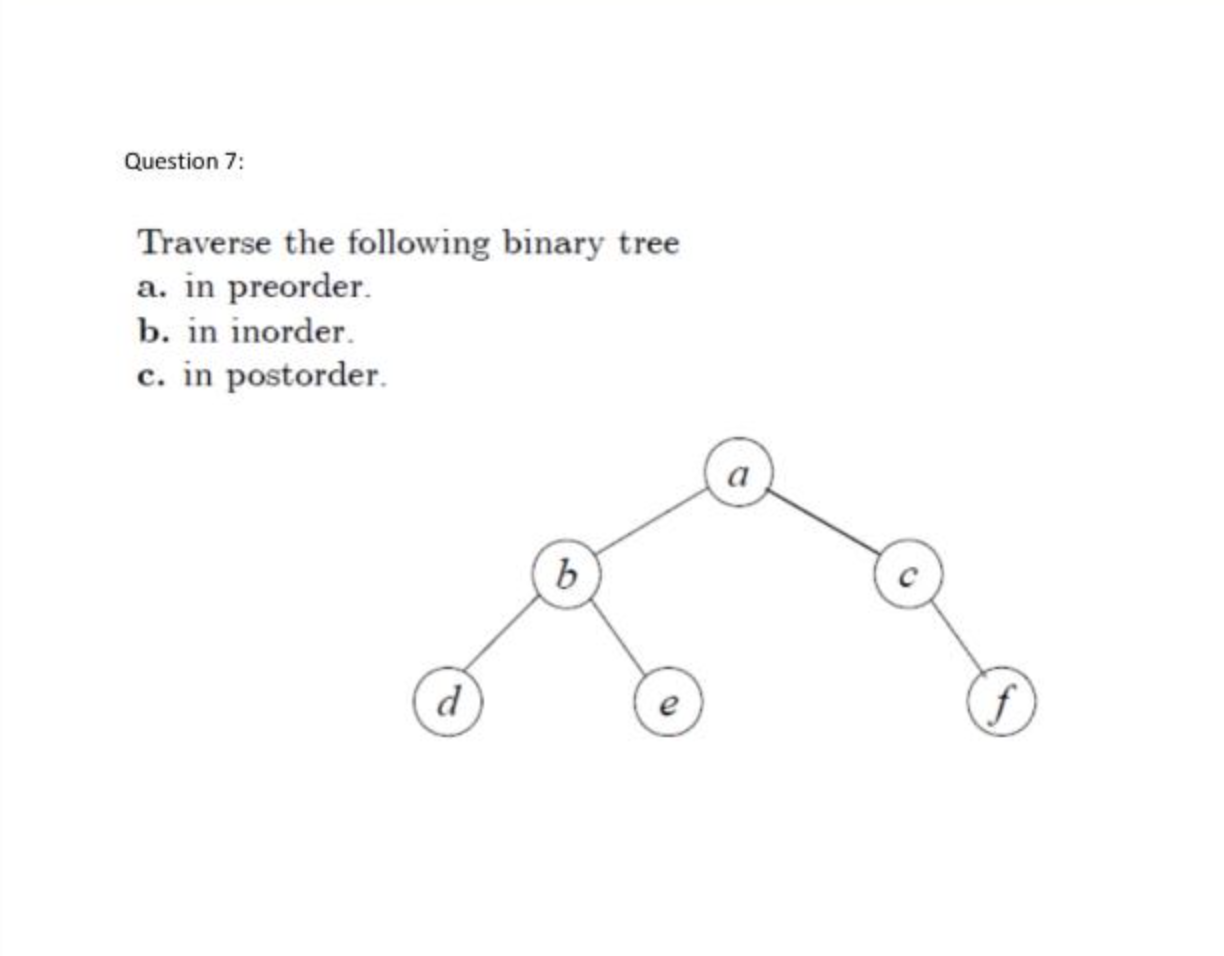 6 write pseudocode for one of the classic traversal algorithms preorder ...