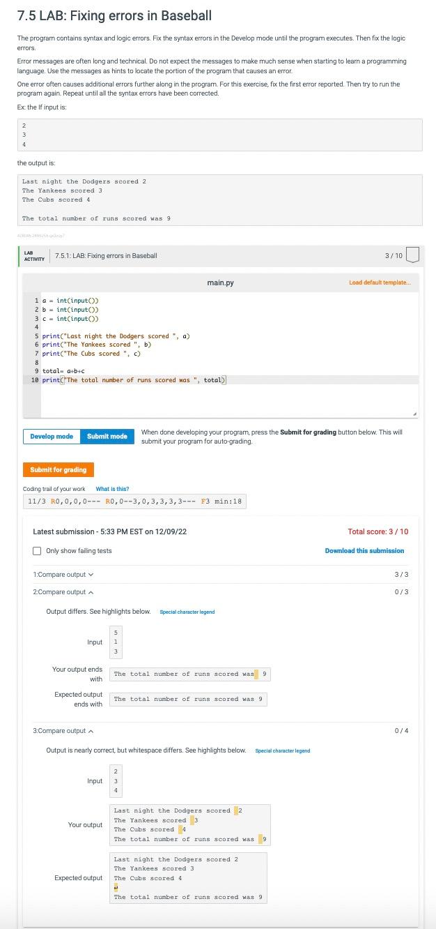 75 Lab Fixing Errors In Baseball The Program Contains Syntax And Logic 75-lab-fixing-errors-in-baseball-the-program-contains-syntax-and-logic