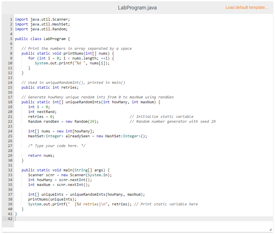 1511 Lab Unique Random Integers Hashset Given Integer Inputs Howmany