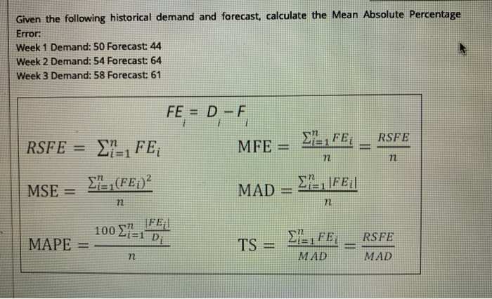 given-the-following-historical-demand-and-forecast-calculate-the-mean