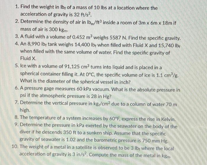 Answer To 1 find the weight in lbf mass 10 lbs at location where the answer-to-1-find-the-weight-in-lbf-mass-10-lbs-at-location-where-the