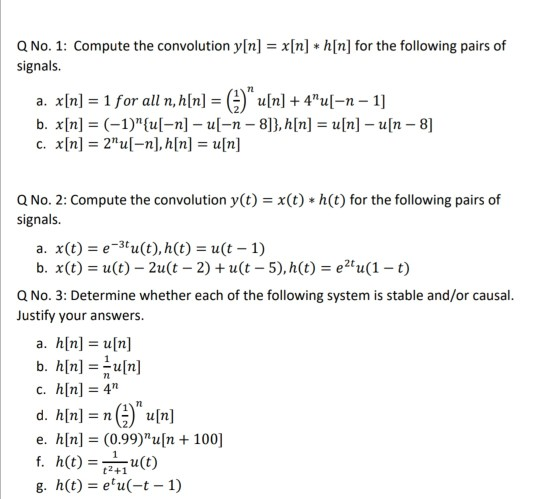 n q no 1 compute the convolution ynxn hn for the following pairs ...